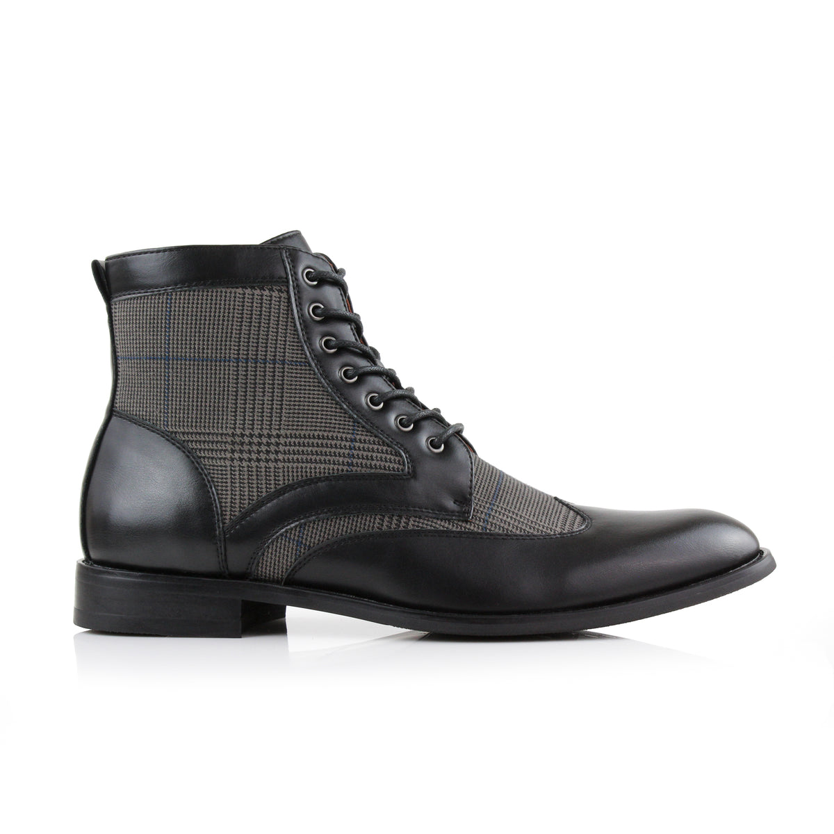 Men's Plaid Wingtip Boots | Gideon in Plaid Black | Vegan Leather Boots