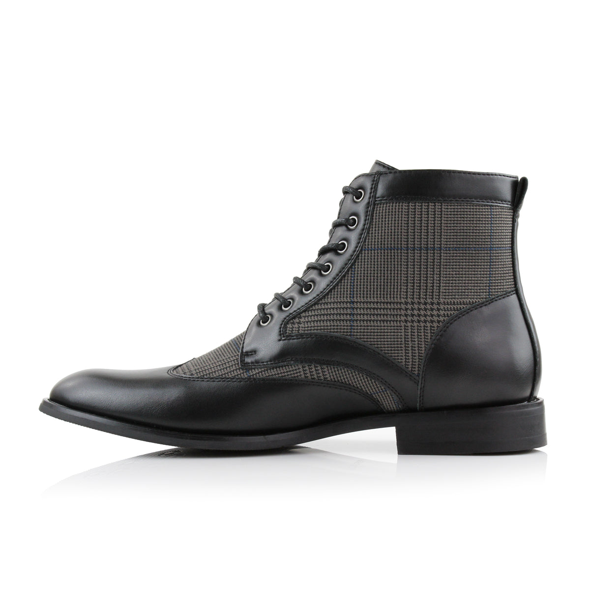 Men's Plaid Wingtip Boots | Gideon in Plaid Black | Vegan Leather Boots