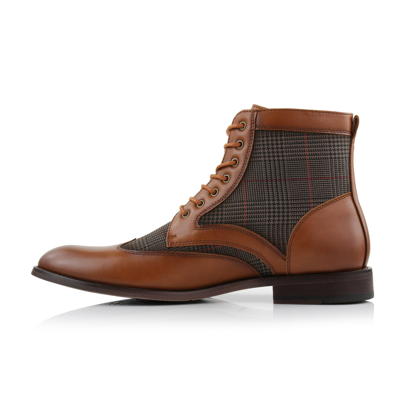 Men's Plaid Wingtip Boots | Gideon in Cognac | Vegan Leather Boots