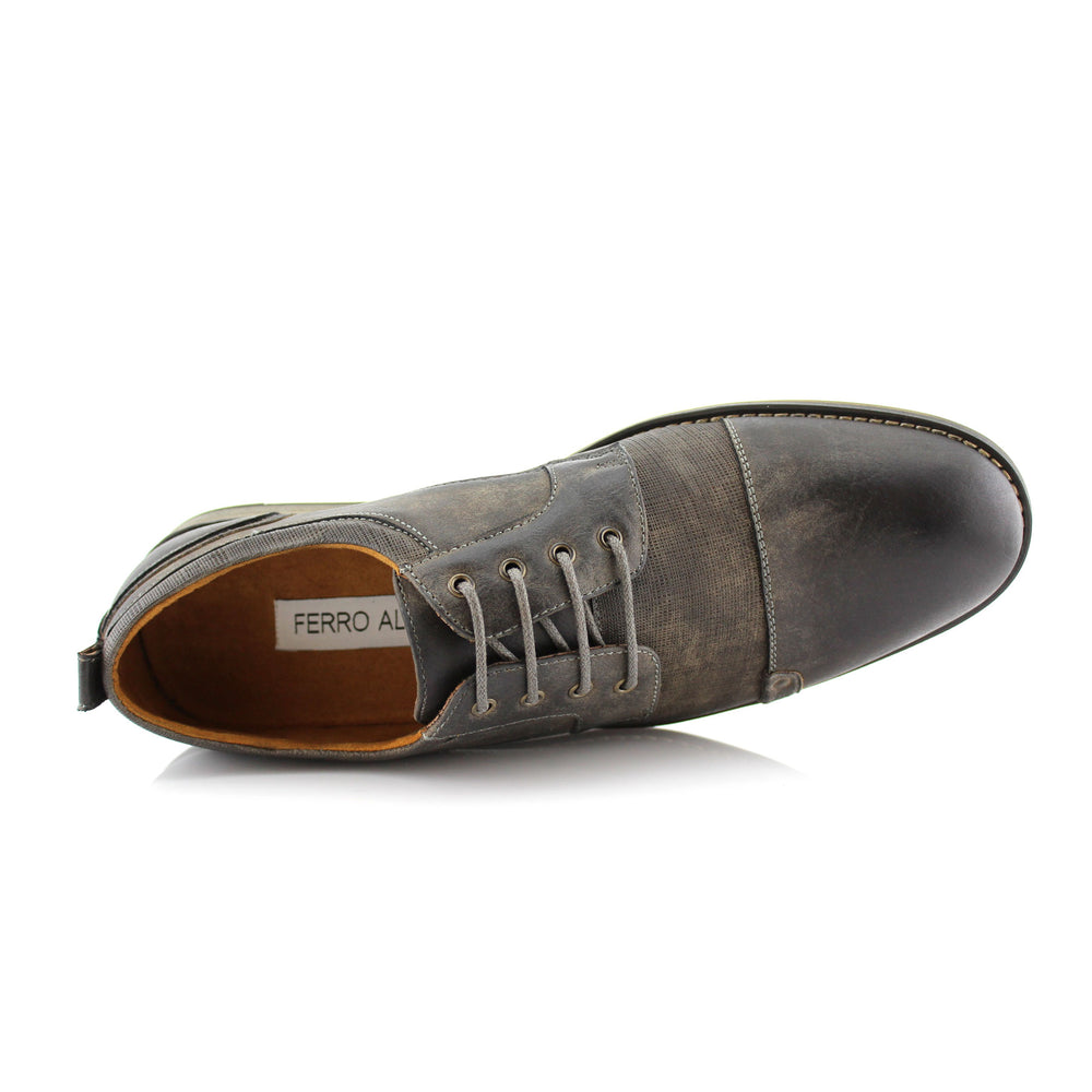 Ferro Aldo Men's Cap-Toe Distressed Oxford | Trevor in Vintage Brown