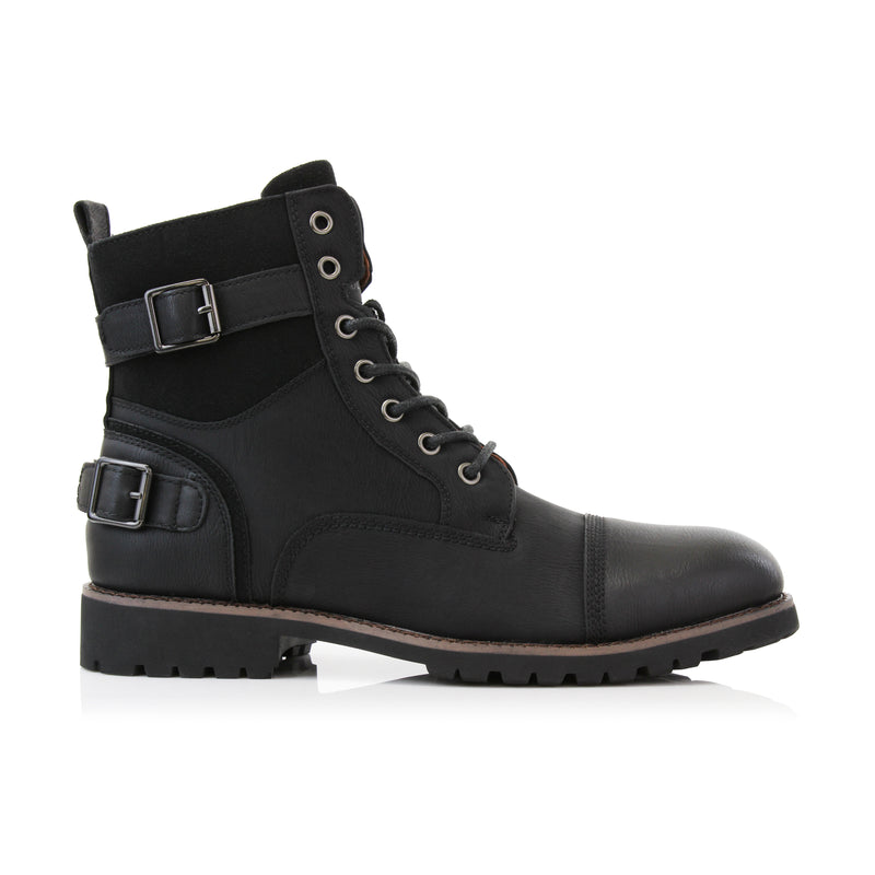 Polar Fox Men's Cap Toe Motorcycle Combat Boots | Patrick in Black