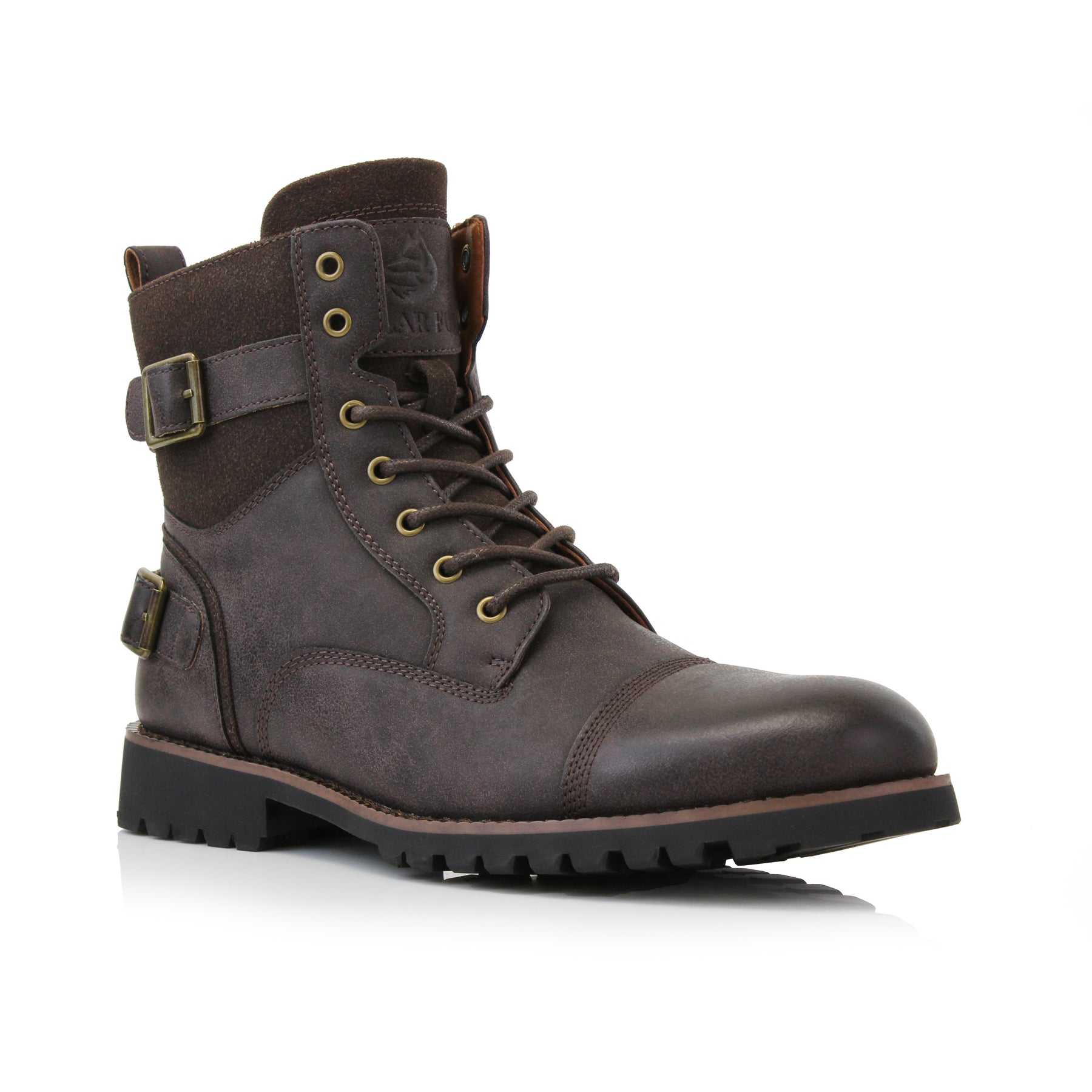 Polar Fox Men's Cap Toe Motorcycle Combat Boot | Patrick in Dark Mocha