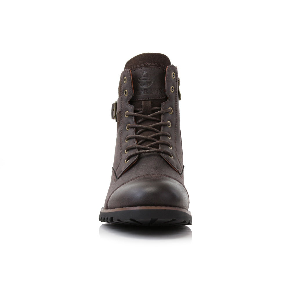 Polar Fox Men's Cap Toe Motorcycle Combat Boot | Patrick in Dark Mocha