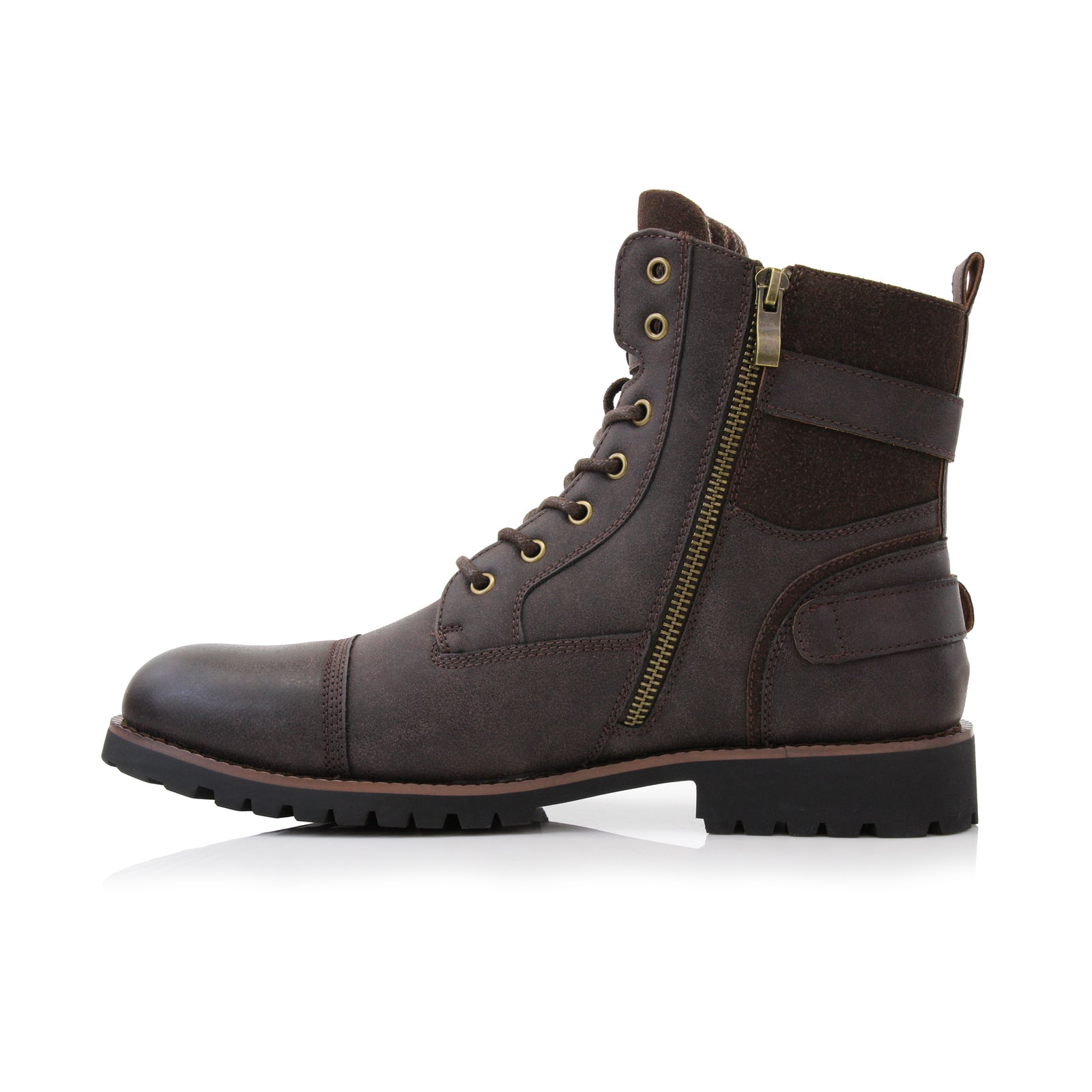 Polar Fox Men's Cap Toe Motorcycle Combat Boot | Patrick in Dark Mocha
