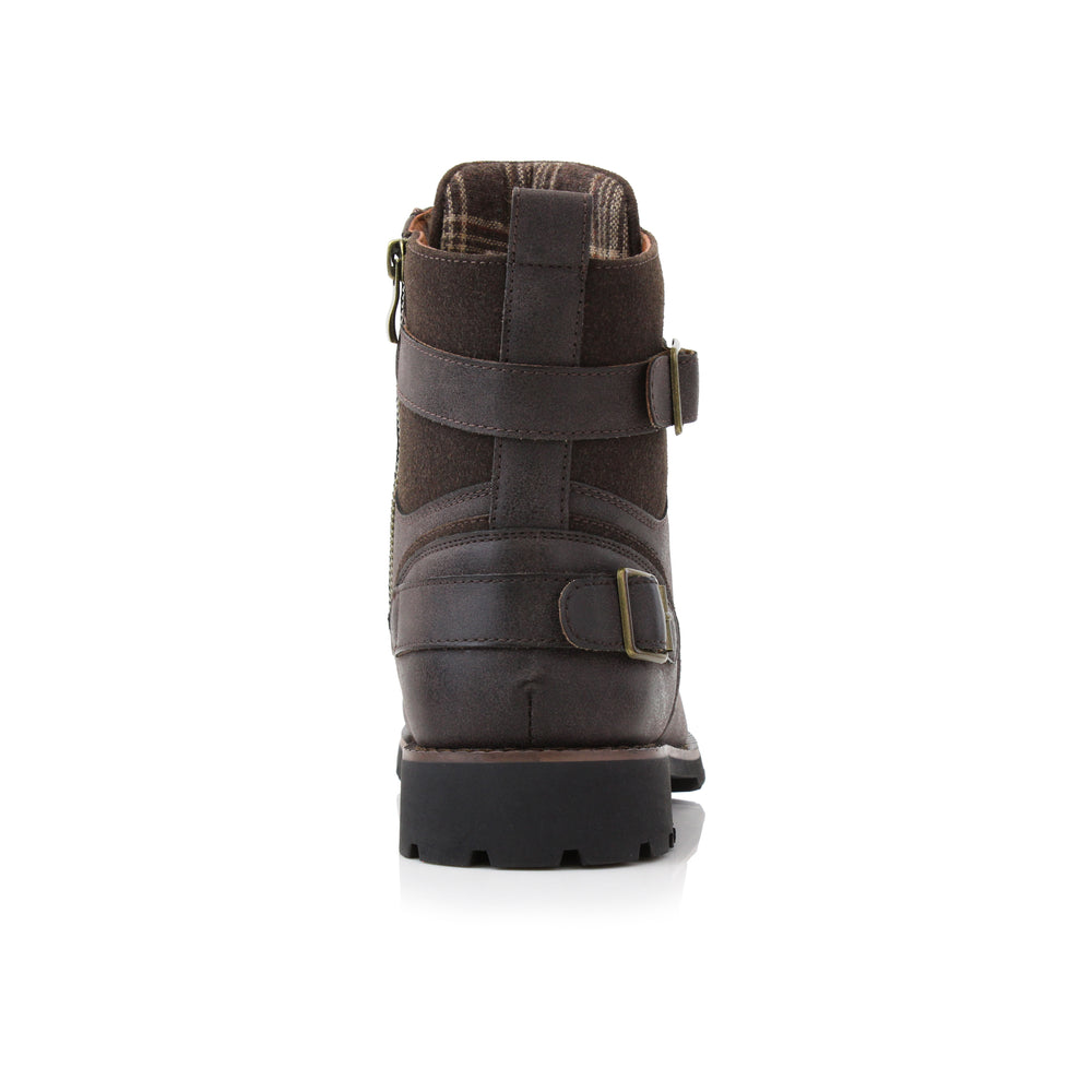 Polar Fox Men's Cap Toe Motorcycle Combat Boot | Patrick in Dark Mocha