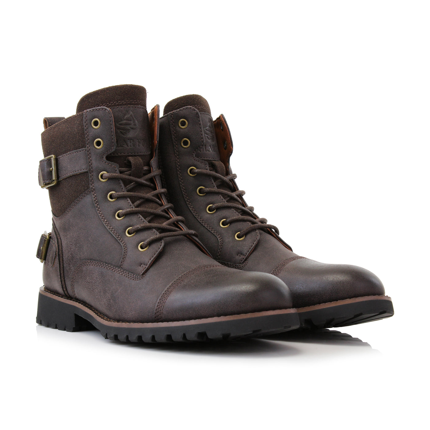 Polar Fox Men's Cap Toe Motorcycle Combat Boot | Patrick in Dark Mocha