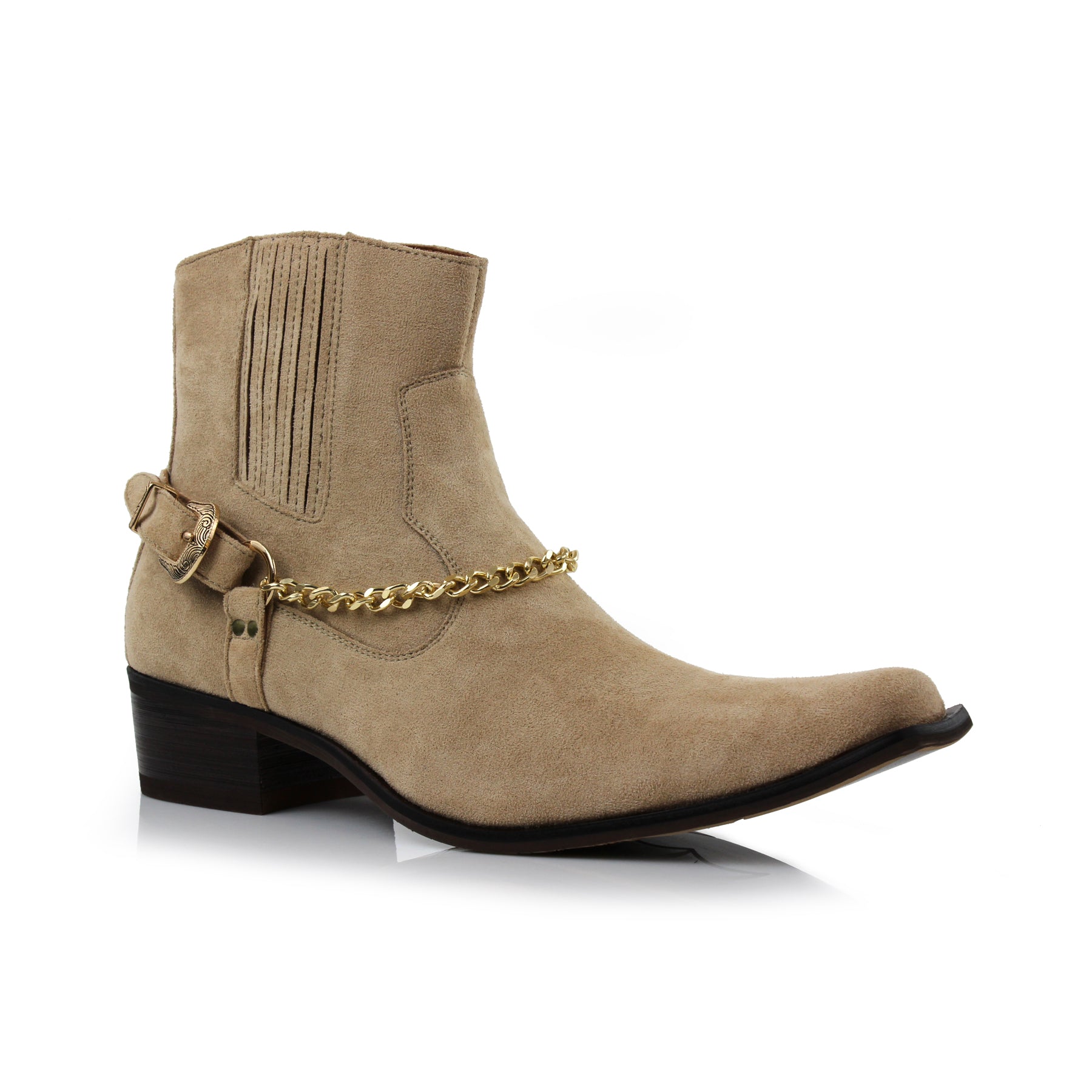 Synthetic Suede Cowboy Chain Boots | REYES in Cream | Ferro Aldo